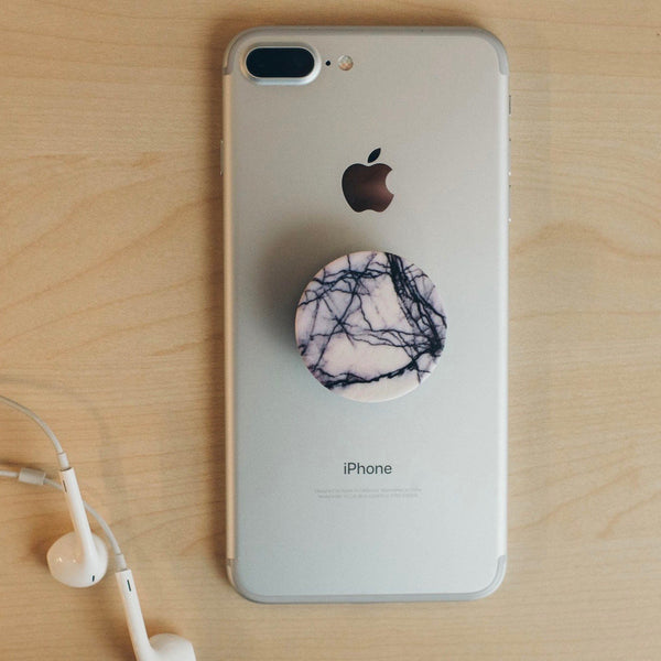 Mobile accessory expanding hand-grip and stand Popsocket in white marb